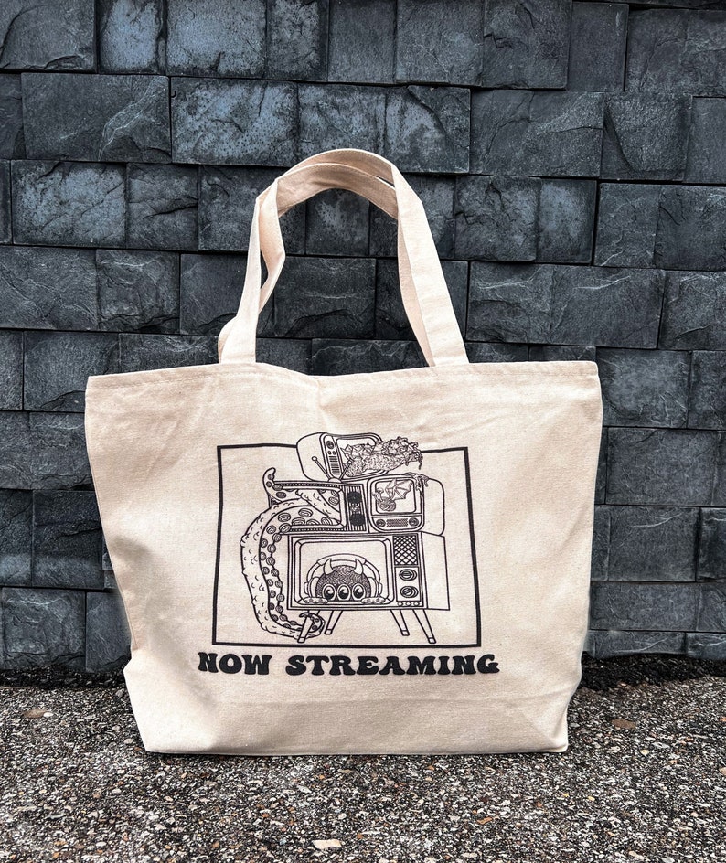 Monsters in Vintage Tv Tote Bag Canvas Bag Squared Bottom Bag Aesthetic ...
