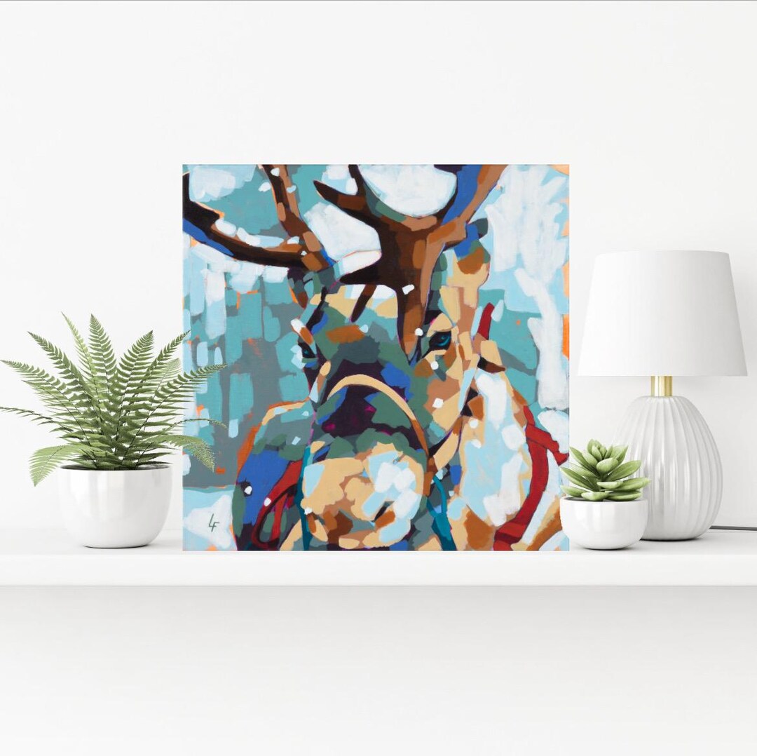 Reindeer Acrylic Painting on Canvas, 16x16 Inch - Etsy