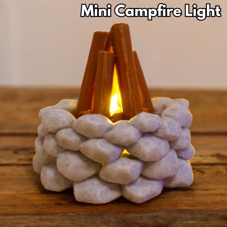 Mini Campfire LED Light – 3D Printed Cordless Fire Pit Lamp, Safe Night ...