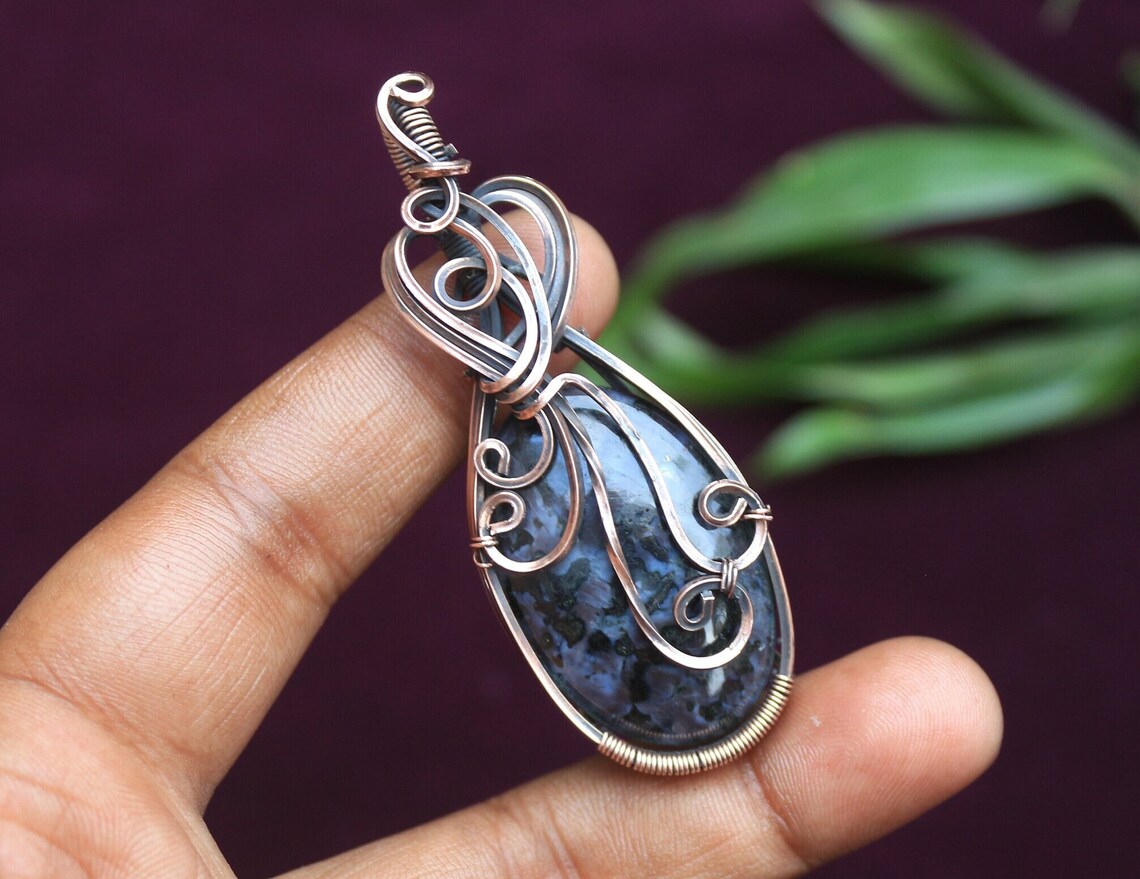 Indigo Gabro Jasper Copper Wire Wrap Pendant - Etsy
