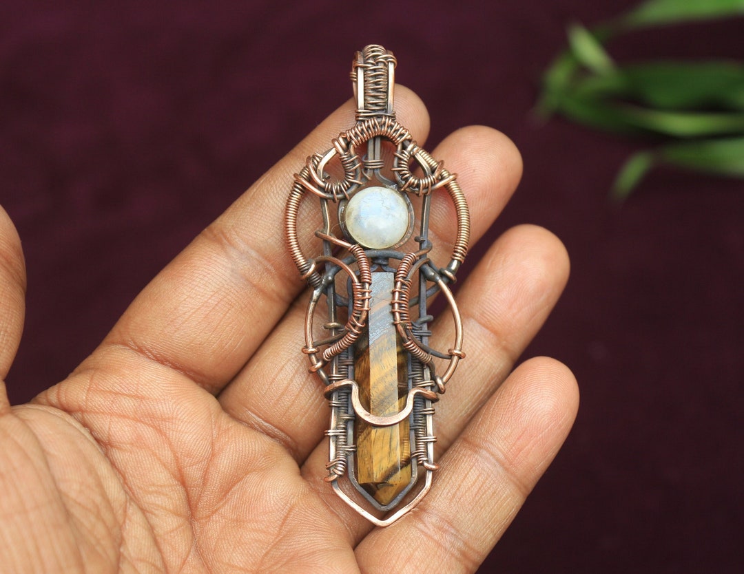 Tiger Eye,moonstone Evil Eye Gemstone Copper Wire Wrap Pendant Jewelry ...