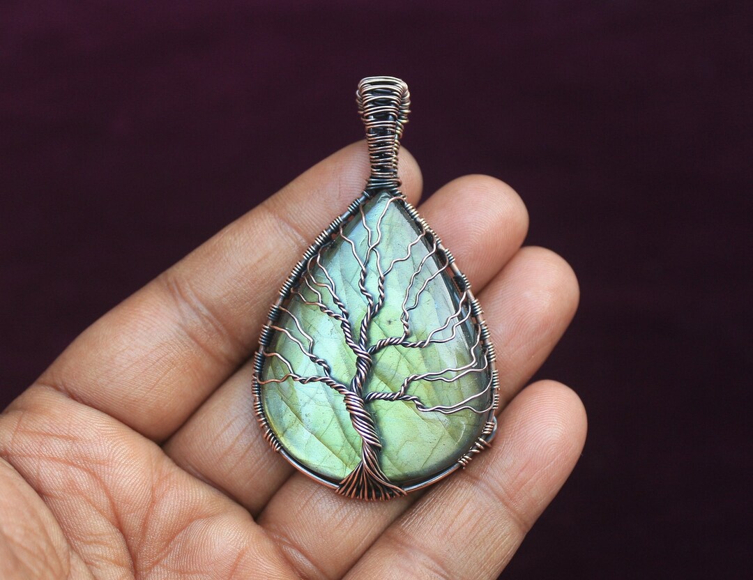 Labradorite Tree of Life Pendant: Copper Wire Wrapped Gemstone Jewelry ...