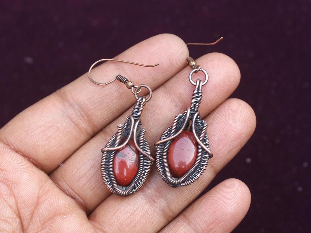 COPPER EARRINGS!! Handwork Earrings Earrings, Red Jasper Gemstone ...