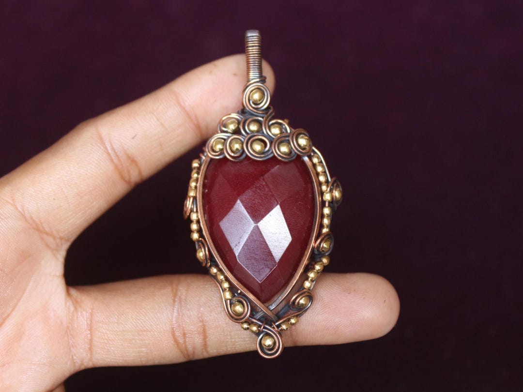 Faceted Ruby Copper Wire Wrap Pendant: Handmade Gemstone Necklace - Etsy