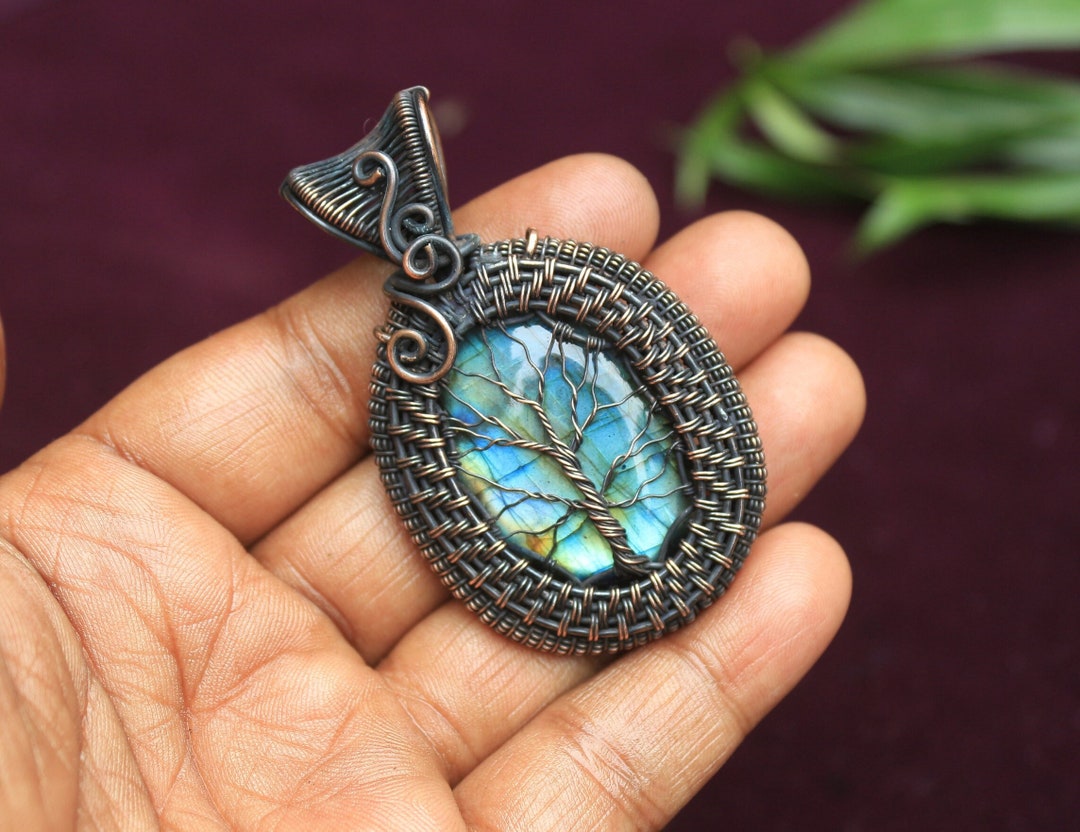 Labradorite Tree of Life Pendant: Oxidized Copper Wire Wrapped Jewelry ...