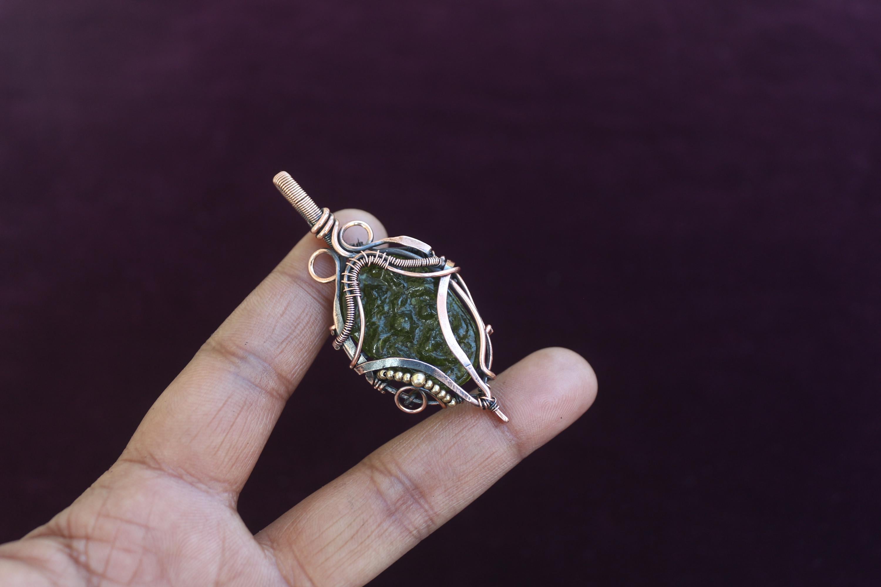 Handmade Moldavite Gemstone Copper Wire Wrap Pendant: Boho Jewelry - Etsy