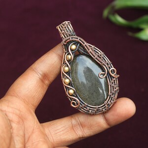 Gorgeous Golden Sheen Obsidian Gemstone Copper Wire Wrap Pendant ...