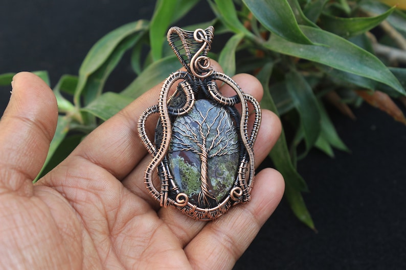Dragon Blood Agate Tree of Life Pendant, Oxidized Copper Wire Wrap - Etsy