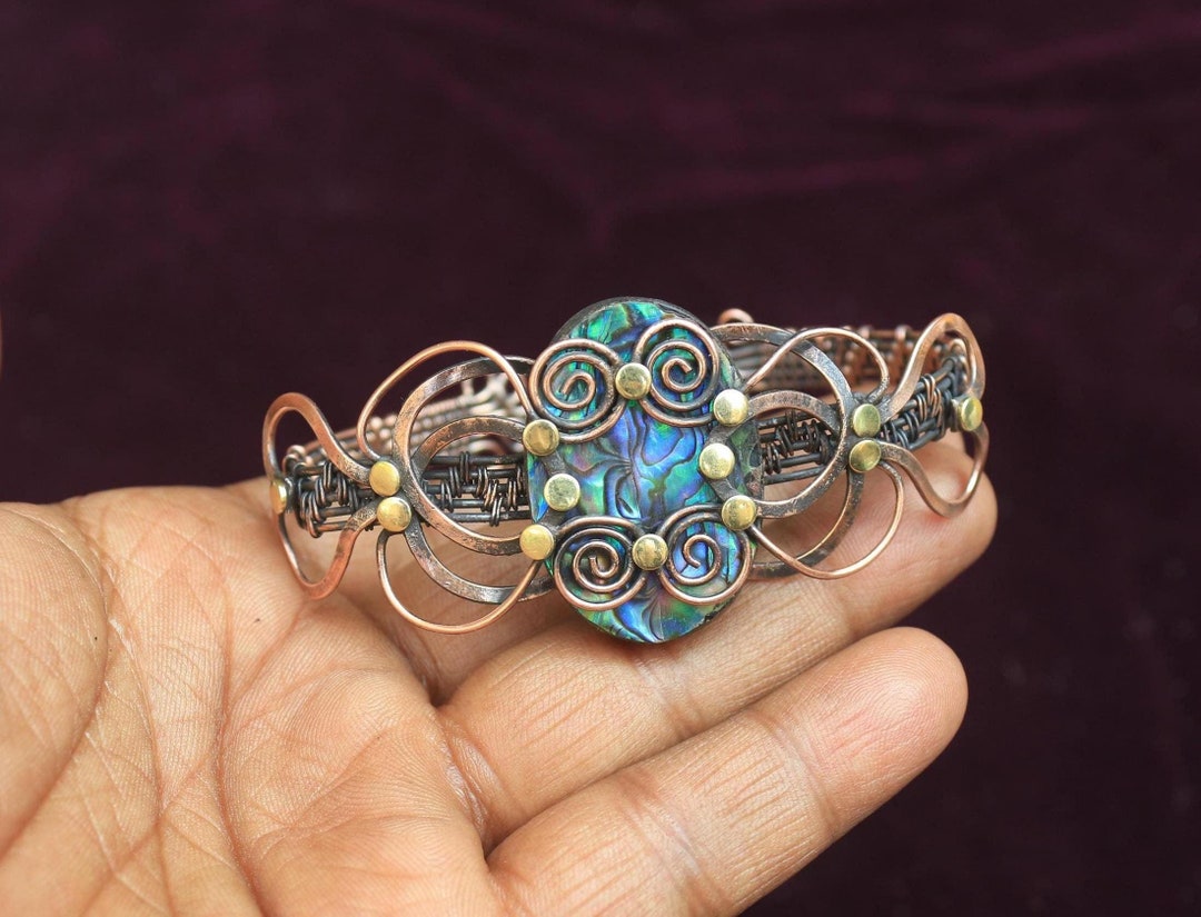 Natural Abalone Shell Bangle/ Copper Wire Bangle/ Pure Copper/ Gift for ...