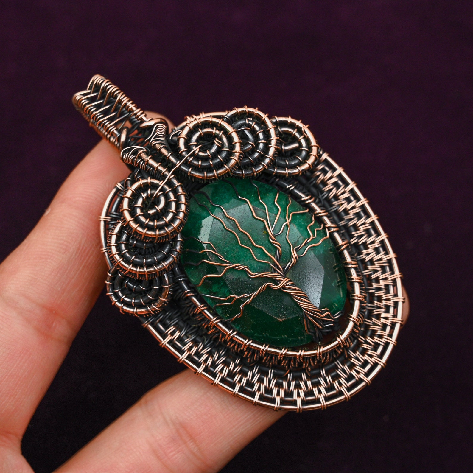 Emerald Tree of Life Copper Pendant - Wire Wrapped Gemstone Jewelry - Etsy