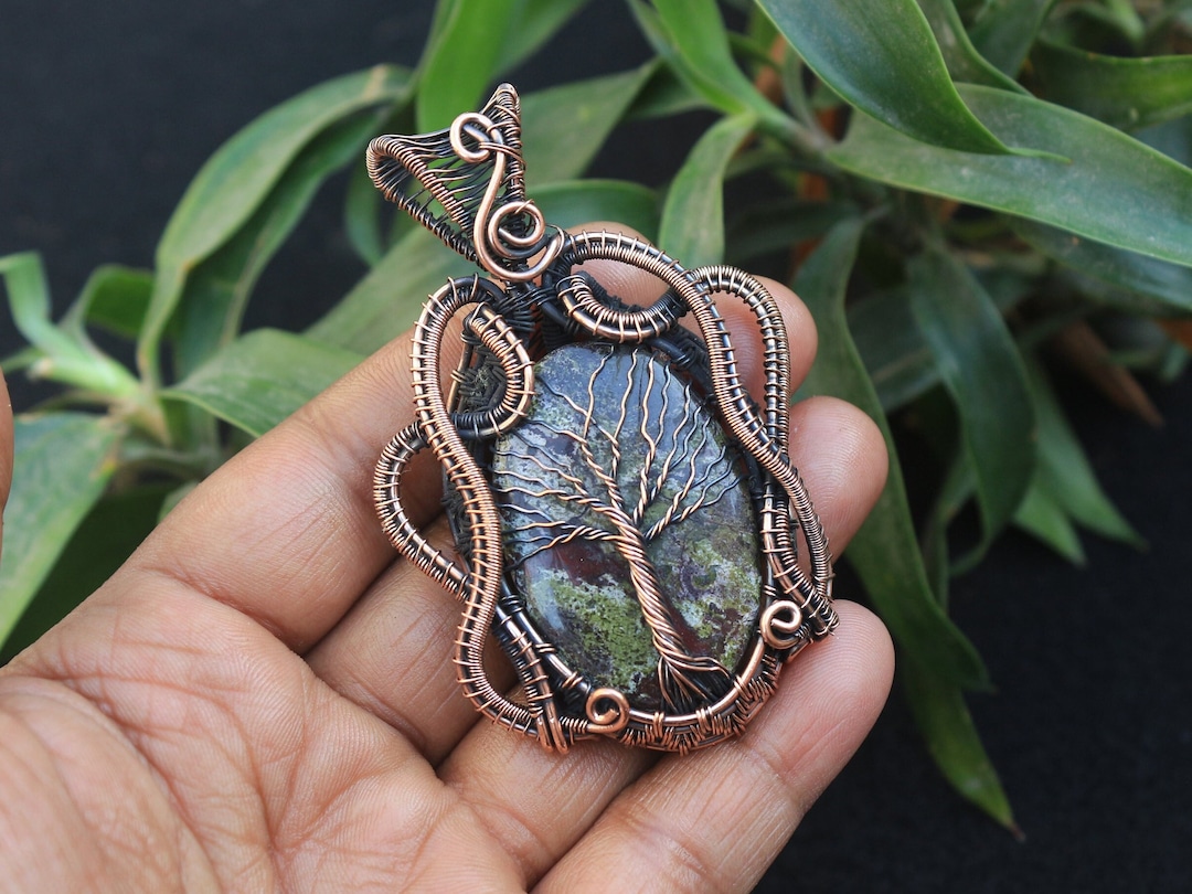 Dragon Blood Agate Tree of Life Pendant, Oxidized Copper Wire Wrap - Etsy