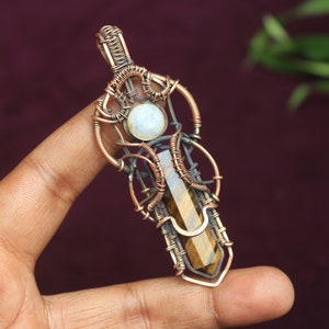 Tiger Eye,moonstone Evil Eye Gemstone Copper Wire Wrap Pendant Jewelry ...