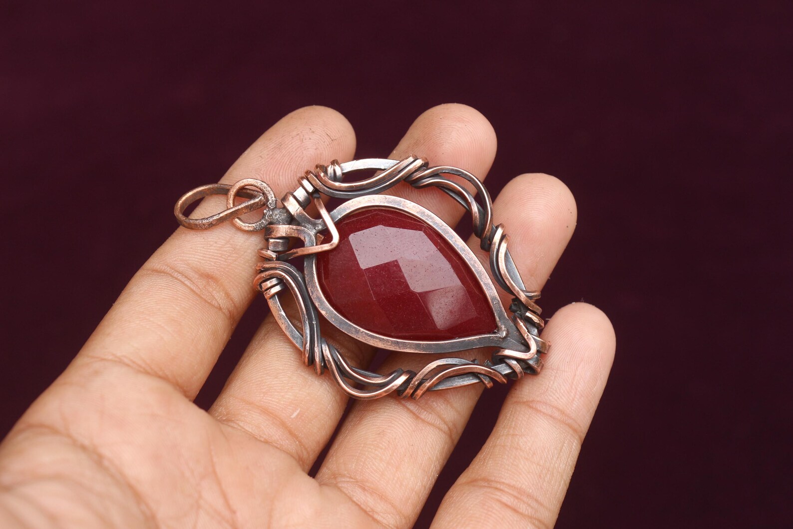 Faceted Red Ruby Copper Wire Wrap Pendant: Oxidized Gemstone Jewelry - Etsy