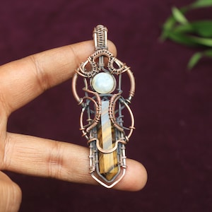 Tiger Eye,moonstone Evil Eye Gemstone Copper Wire Wrap Pendant Jewelry ...