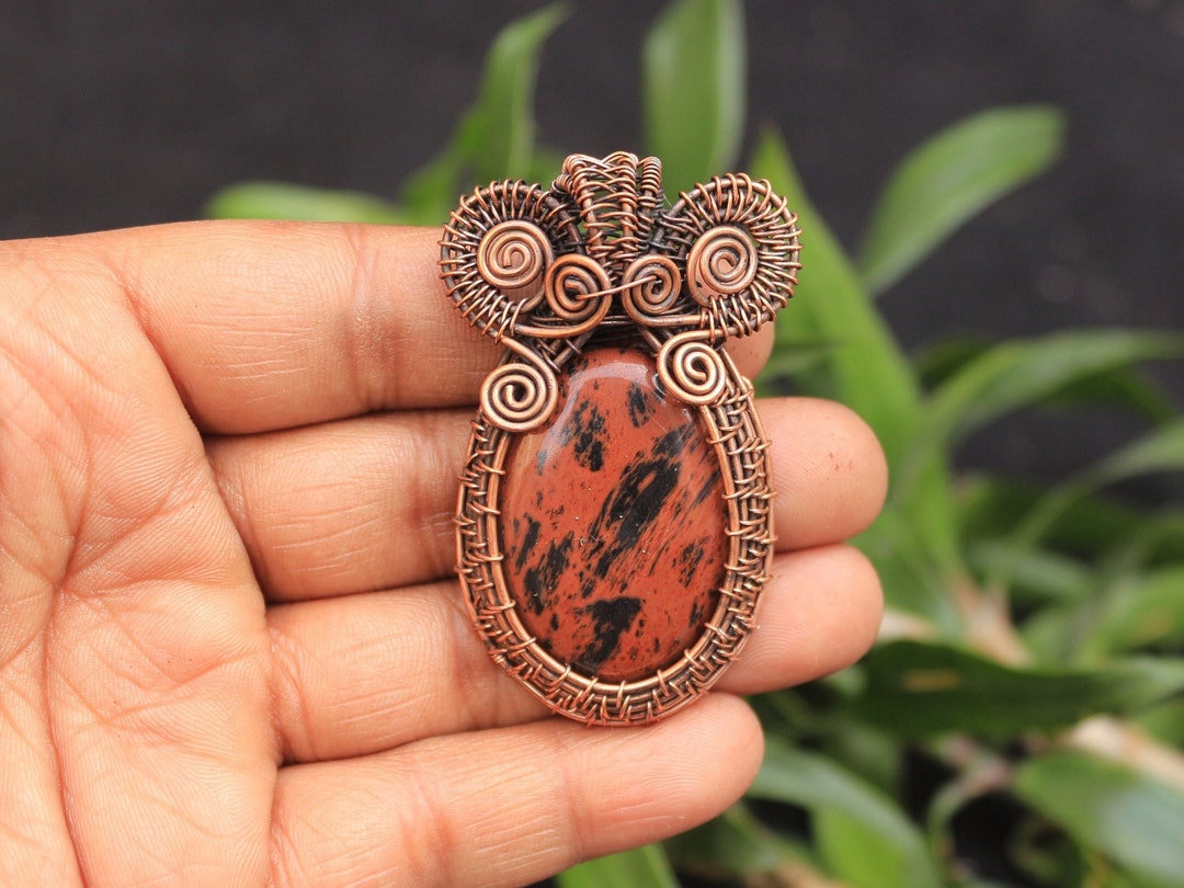 Mahogany Obsidian Copper Wire Wrap Pendant Jewelry / Gemstone Pendant ...
