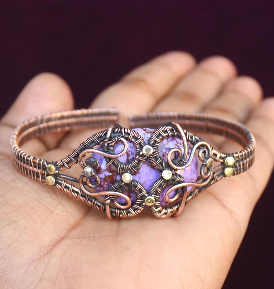 Adjustable Bangle/ Tibetan Turquoise Bangle/ Copper Wire Bangle/ Pure ...