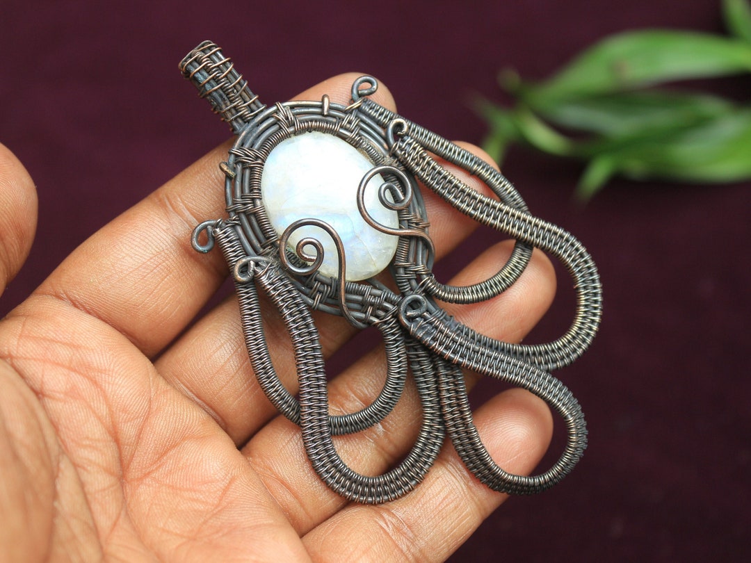 Octopus Pendant Moonstone Gemstone Copper Wire Wrap Pendant Jewelry ...
