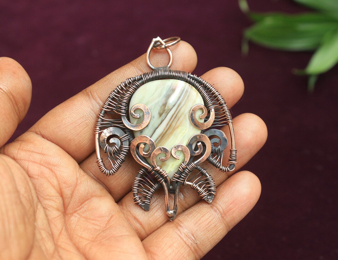 Stingray Copper Wire Wrapped Pendant: Green Jasper Gemstone Necklace - Etsy