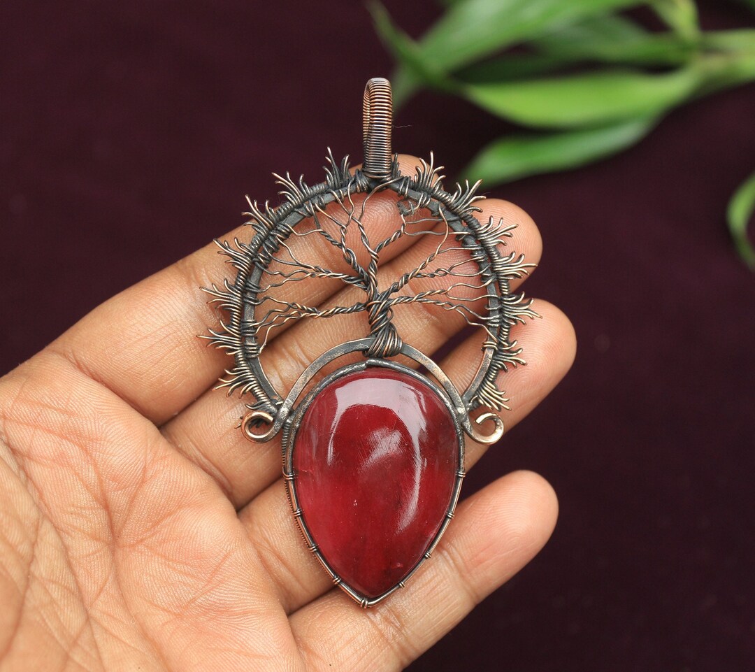 Beautiful Tree of Life Pendant/ Peacock Wing Designer Pendant/ Ruby ...