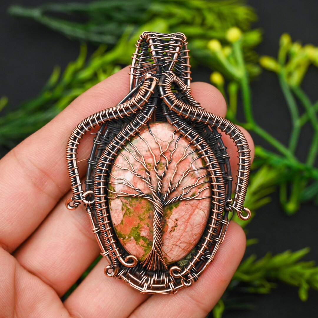 Tempting Tree of Life Pendant Unakite Gemstone Copper Wire Wrap Pendant ...