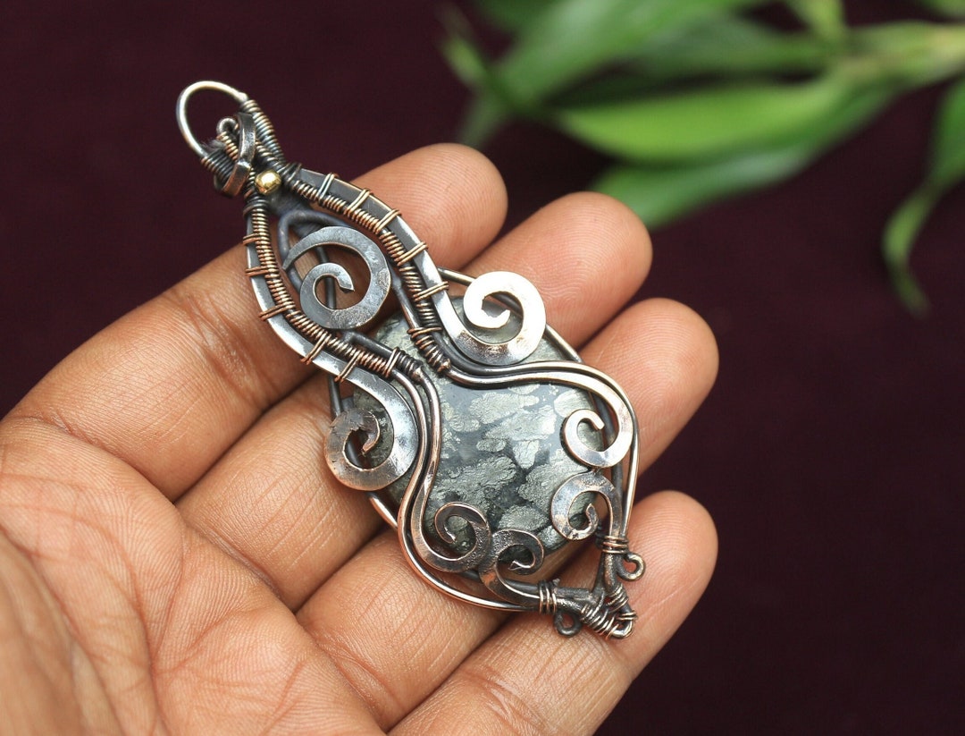 Pyrite Marcasite Gemstone Copper Wire Wrap Pendant - Etsy
