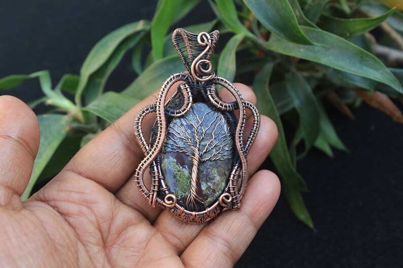 Dragon Blood Agate Tree of Life Pendant, Oxidized Copper Wire Wrap - Etsy
