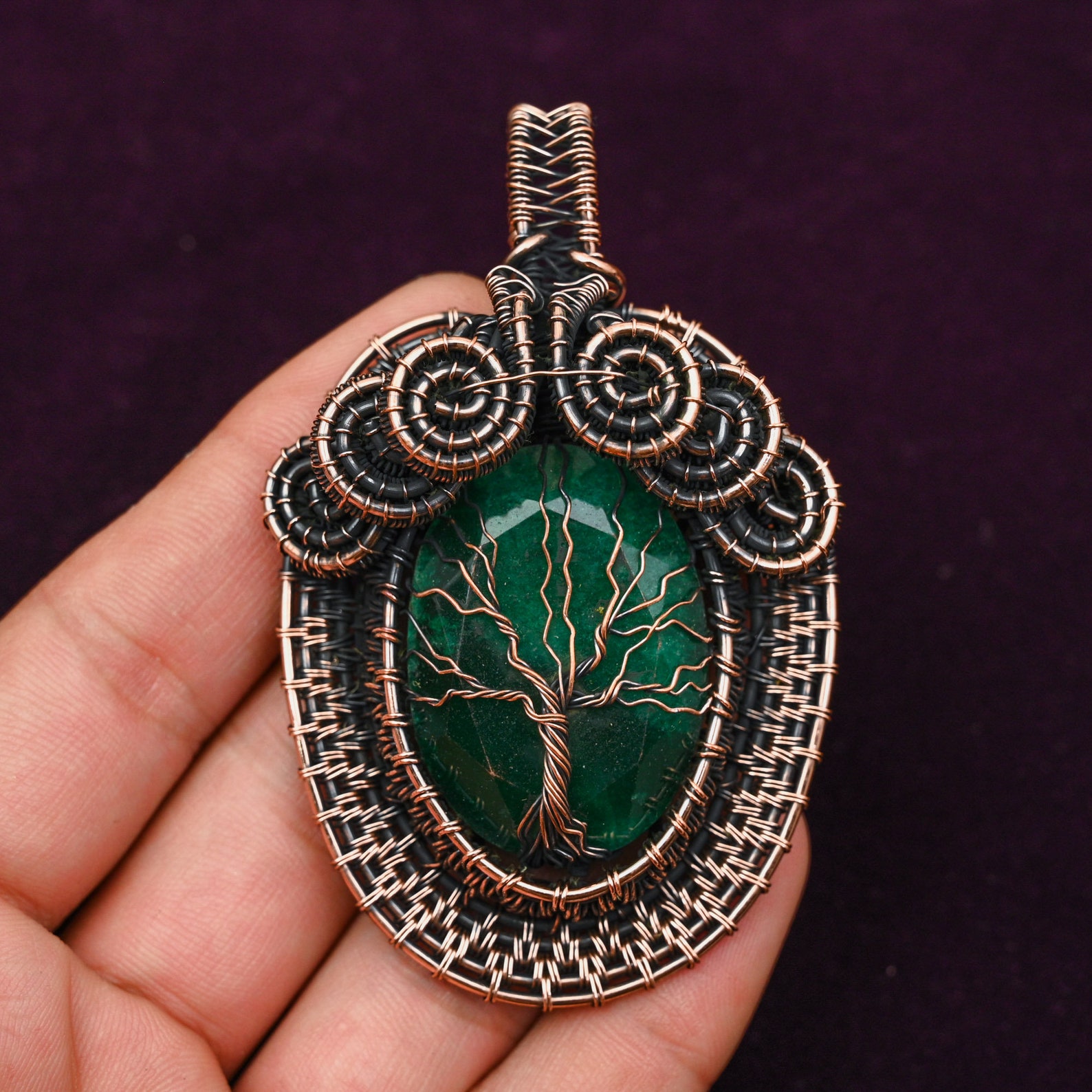 Emerald Tree of Life Copper Pendant - Wire Wrapped Gemstone Jewelry - Etsy