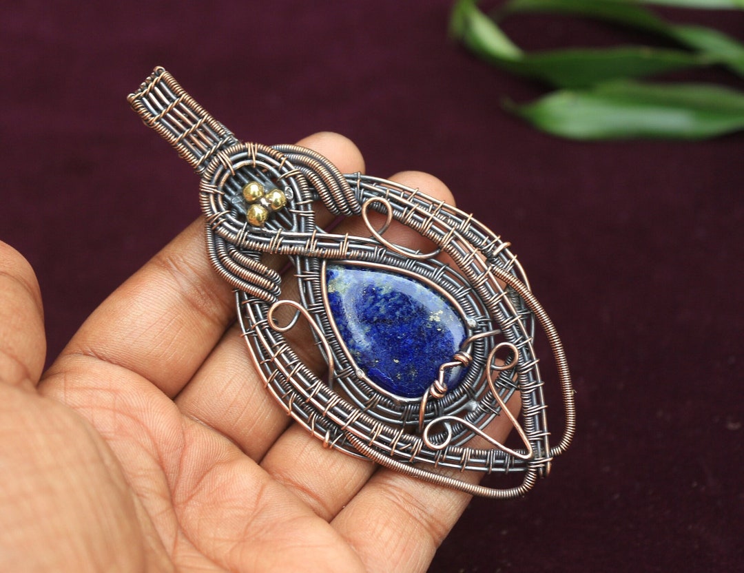 Lapis Lazuli Copper Wire Wrap Pendant: Gemstone Jewelry - Etsy