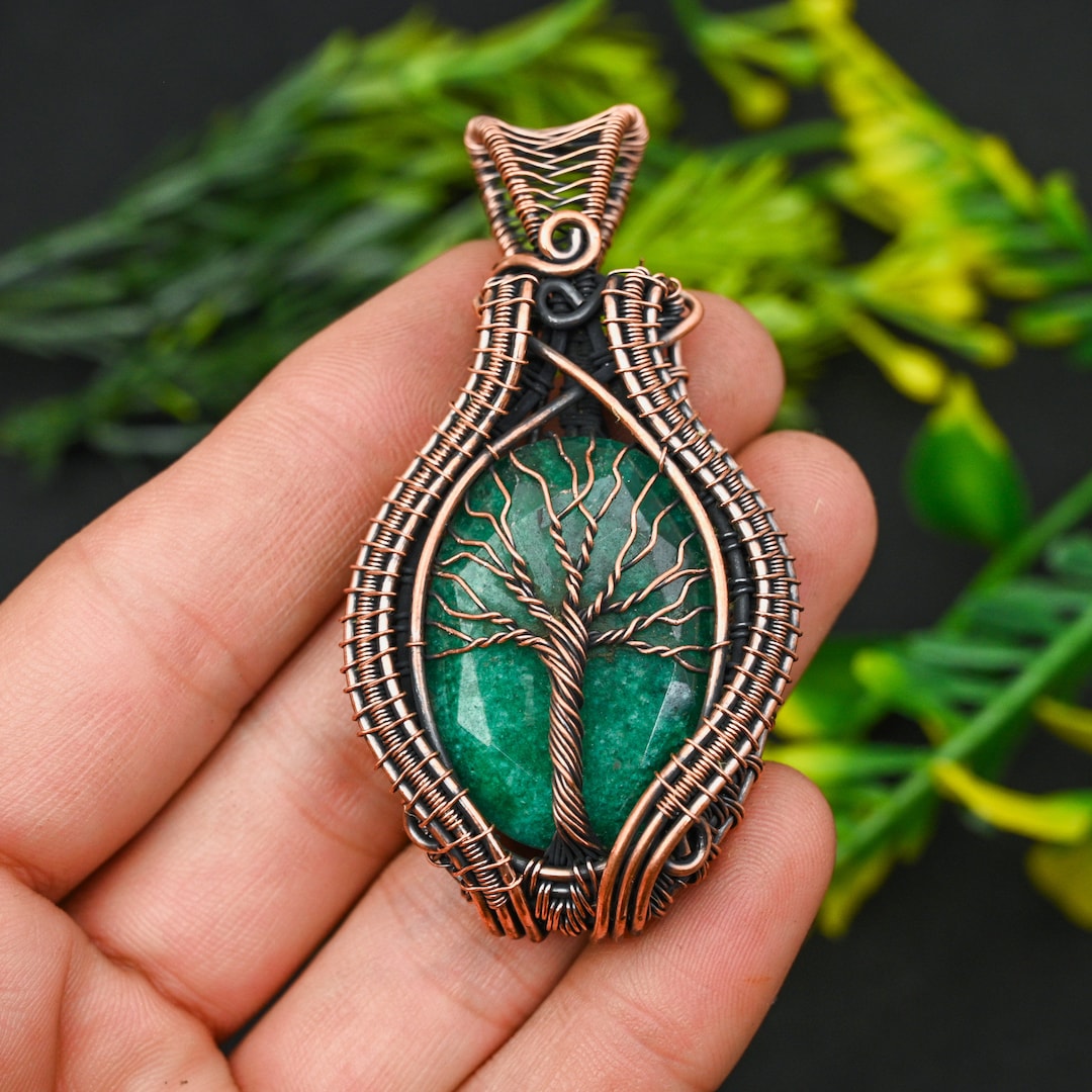 Emerald Tree of Life Copper Wire Wrapped Pendant - Etsy