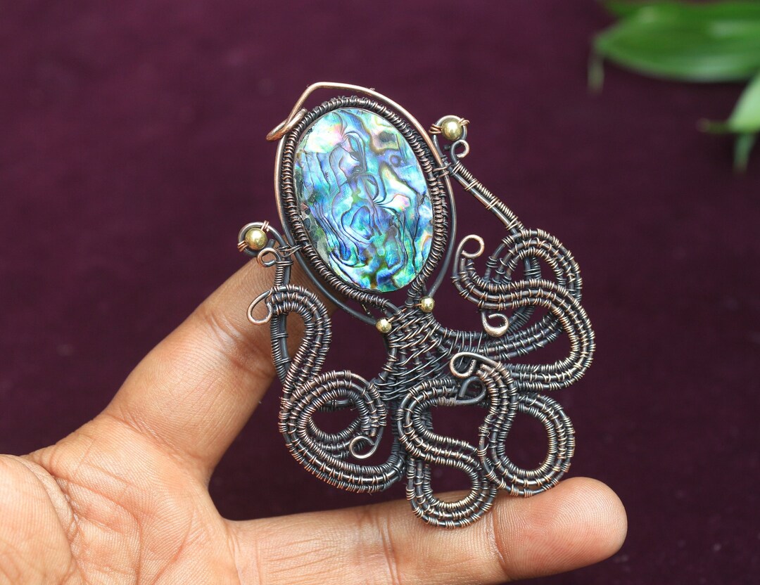 Gorgeous Octopus Copper Pendant/ Abalone Gemstone Copper Wire Wrap ...