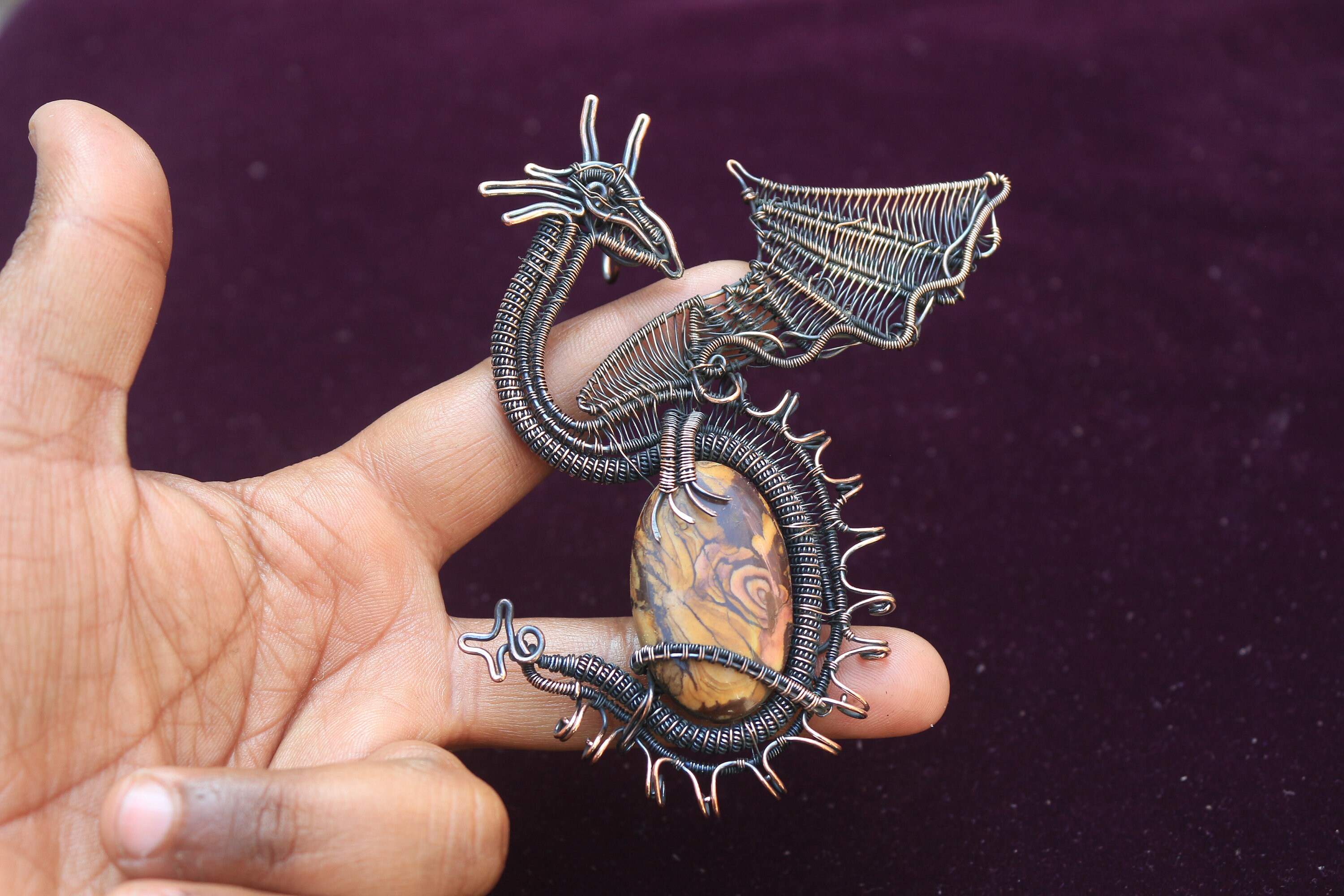 Copper Wire Wrapped Dragon Pendant: Coffee Bean Jasper Jewelry - Etsy
