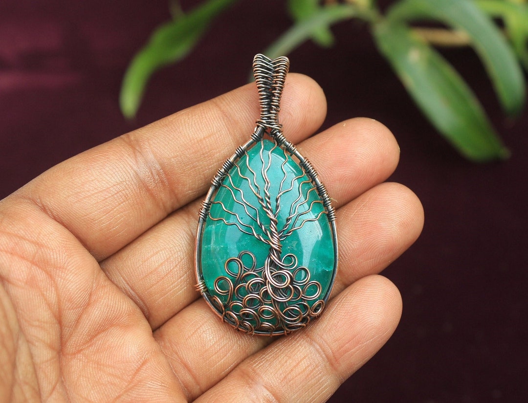 Emerald Tree of Life Copper Wire Wrapped Pendant - Etsy