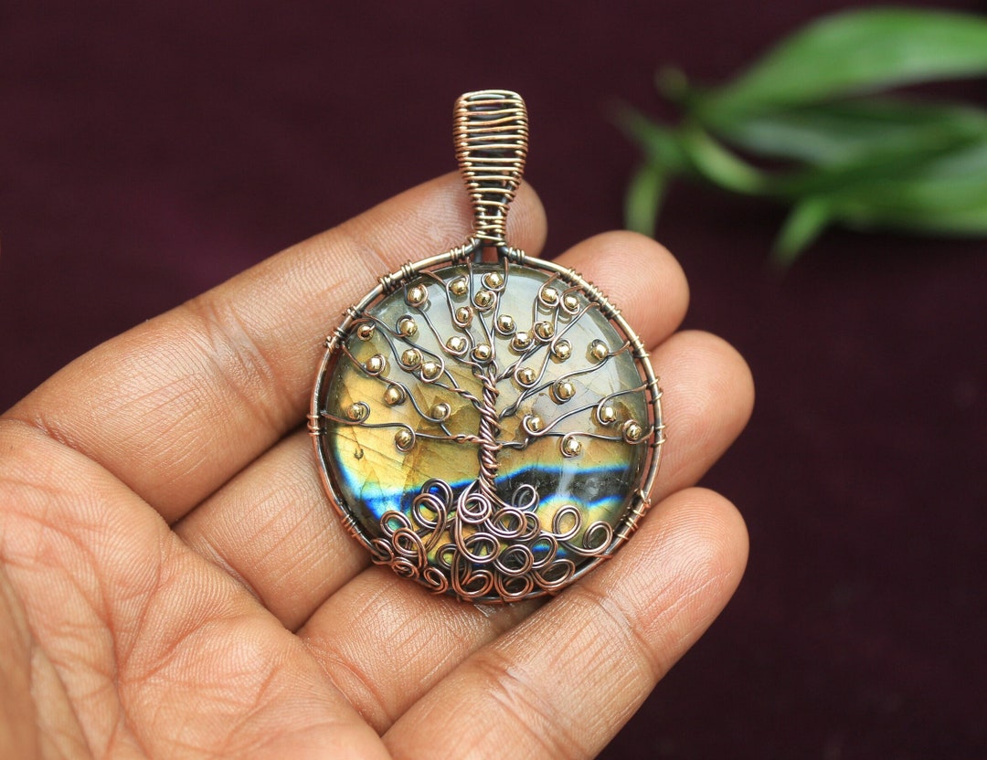 Labradorite Tree of Life Pendant: Copper Wire Wrapped Gemstone Jewelry ...