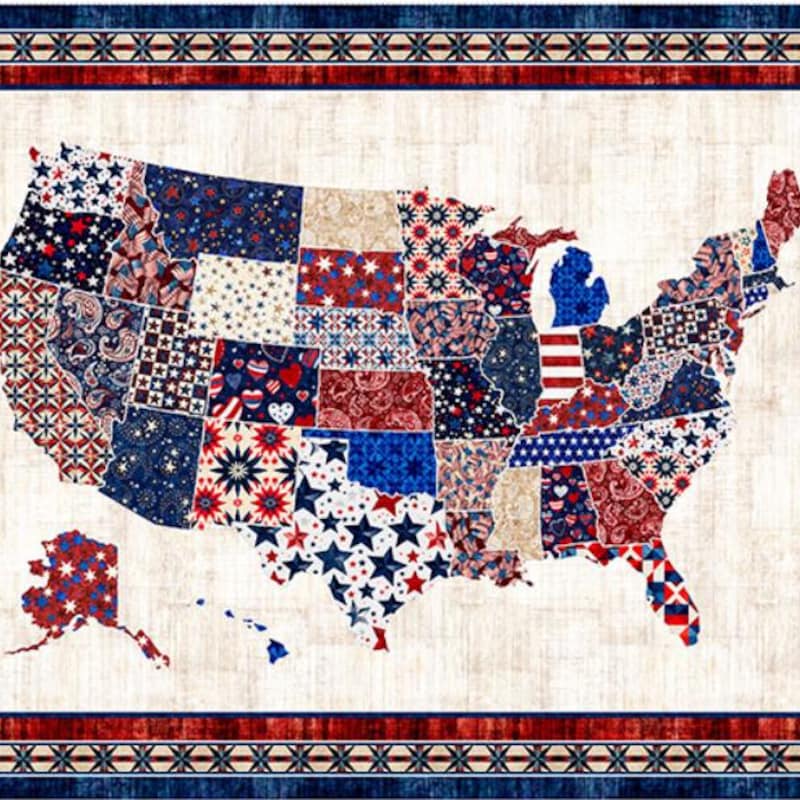 Usa Map Fabric Panel - Etsy