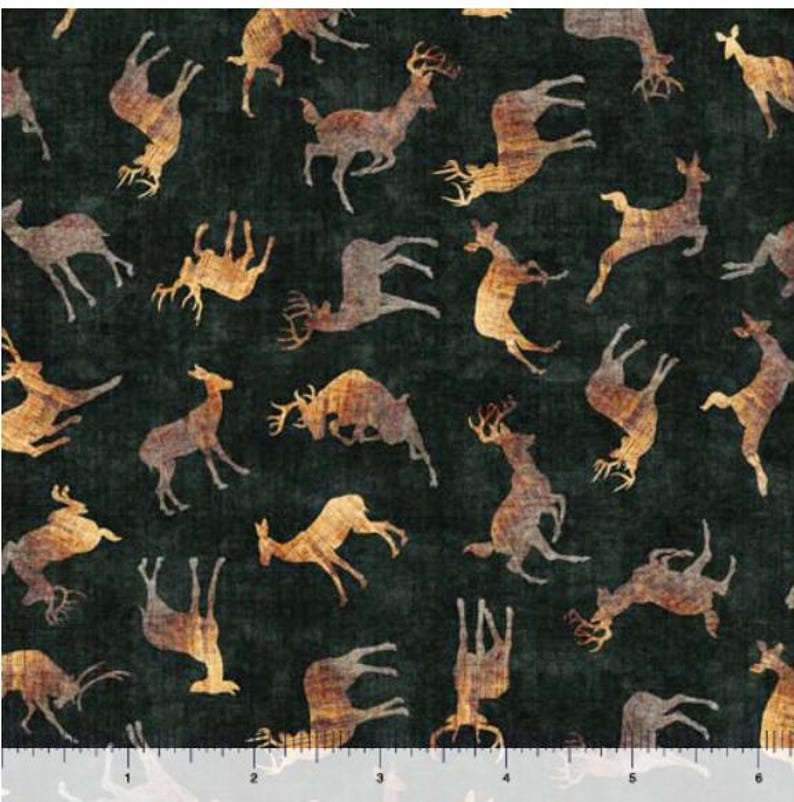 QT Fabrics Buck Wild Deer Silhouettes in the Color Juniper Fabric by ...