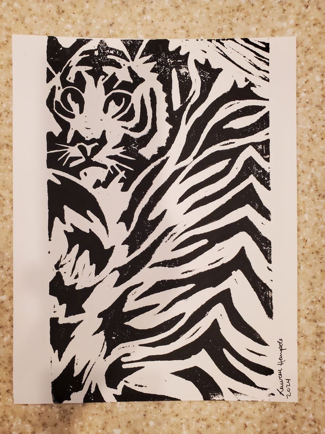 B&W Tiger Handmade Linocut Print - Etsy