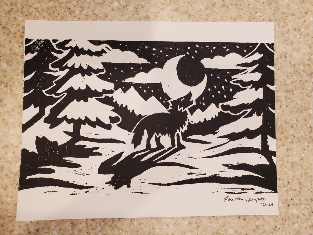 Night Howl Handmade Linocut Print - Etsy