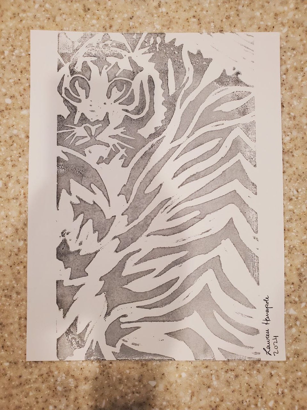 Silver Tiger Handmade Linocut Print - Etsy