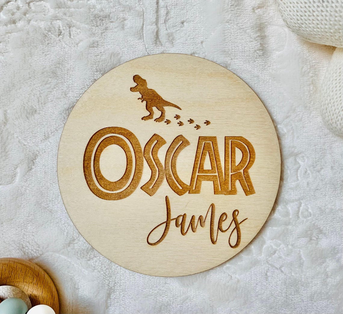 Dinosaur Baby Name Announcement Sign: Wooden Birth Stat Sign - Etsy