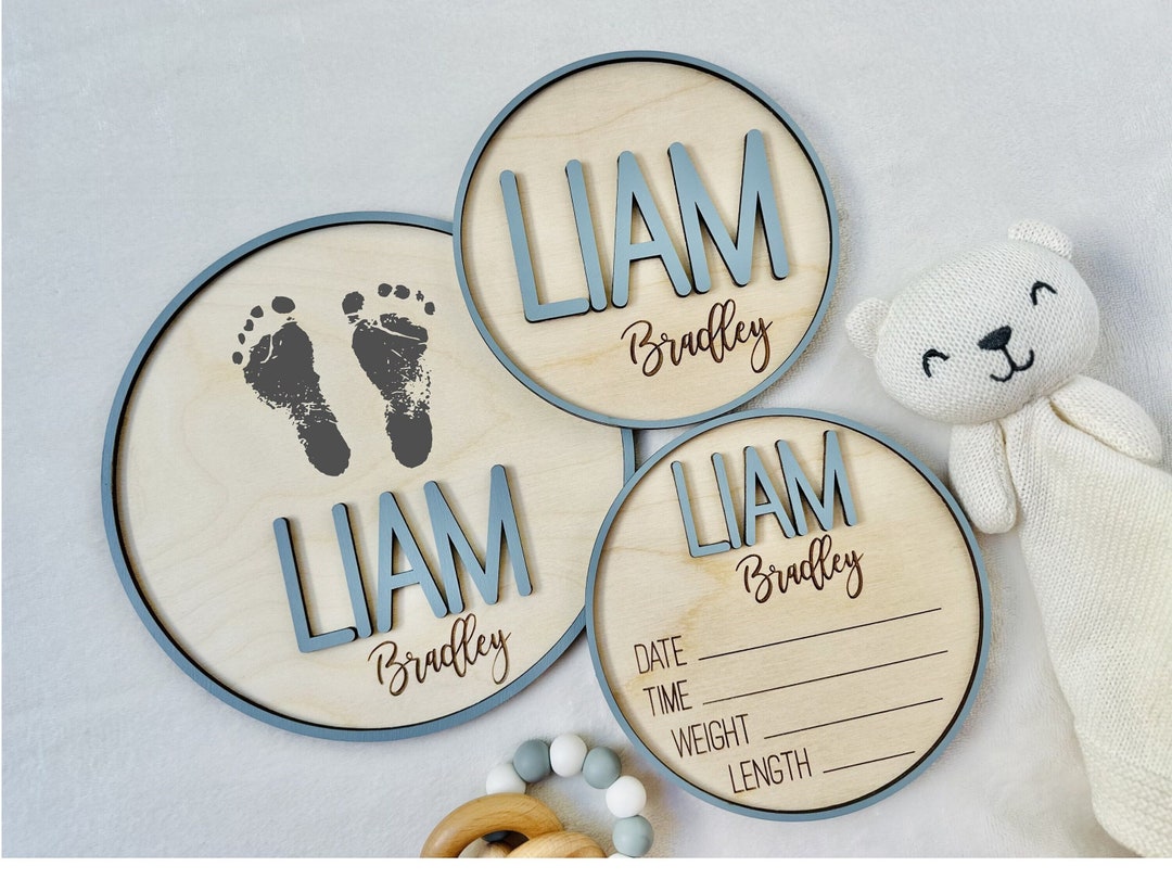 Baby Announcement Sign With Footprints, Hospital Baby Name Sign, Birth ...