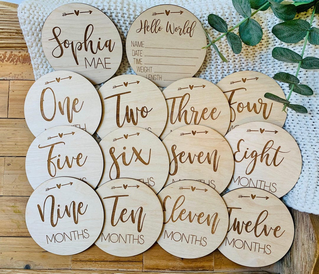 Engraved Wood Baby Monthly Milestone Cards: Personalized Photo Prop - Etsy