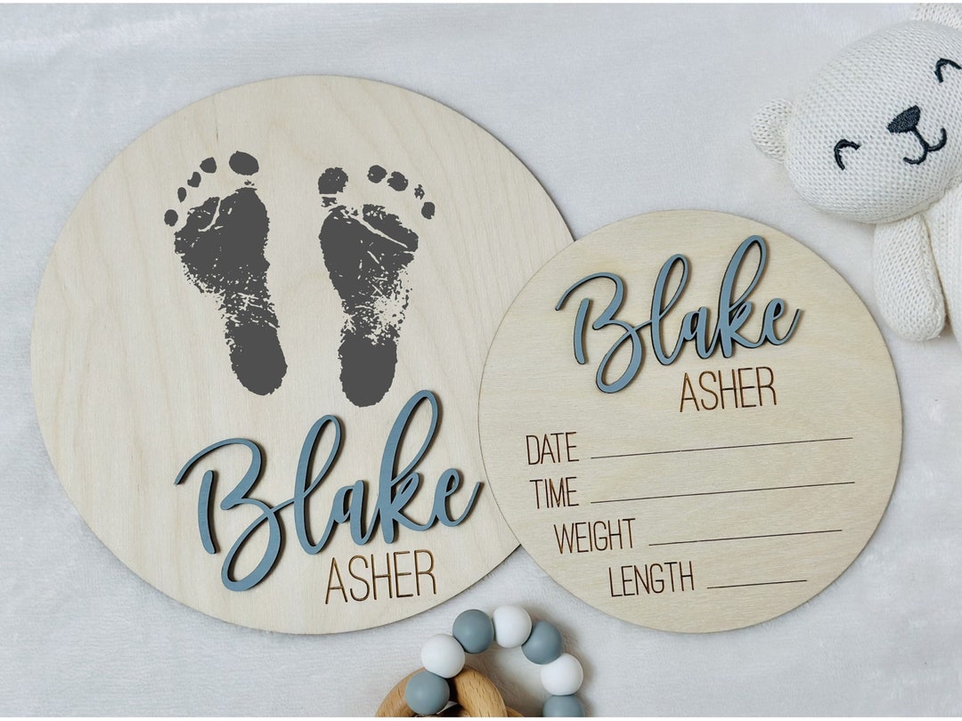 Baby Announcement Sign, Hospital Footprint Sign, Baby Footprint Name ...