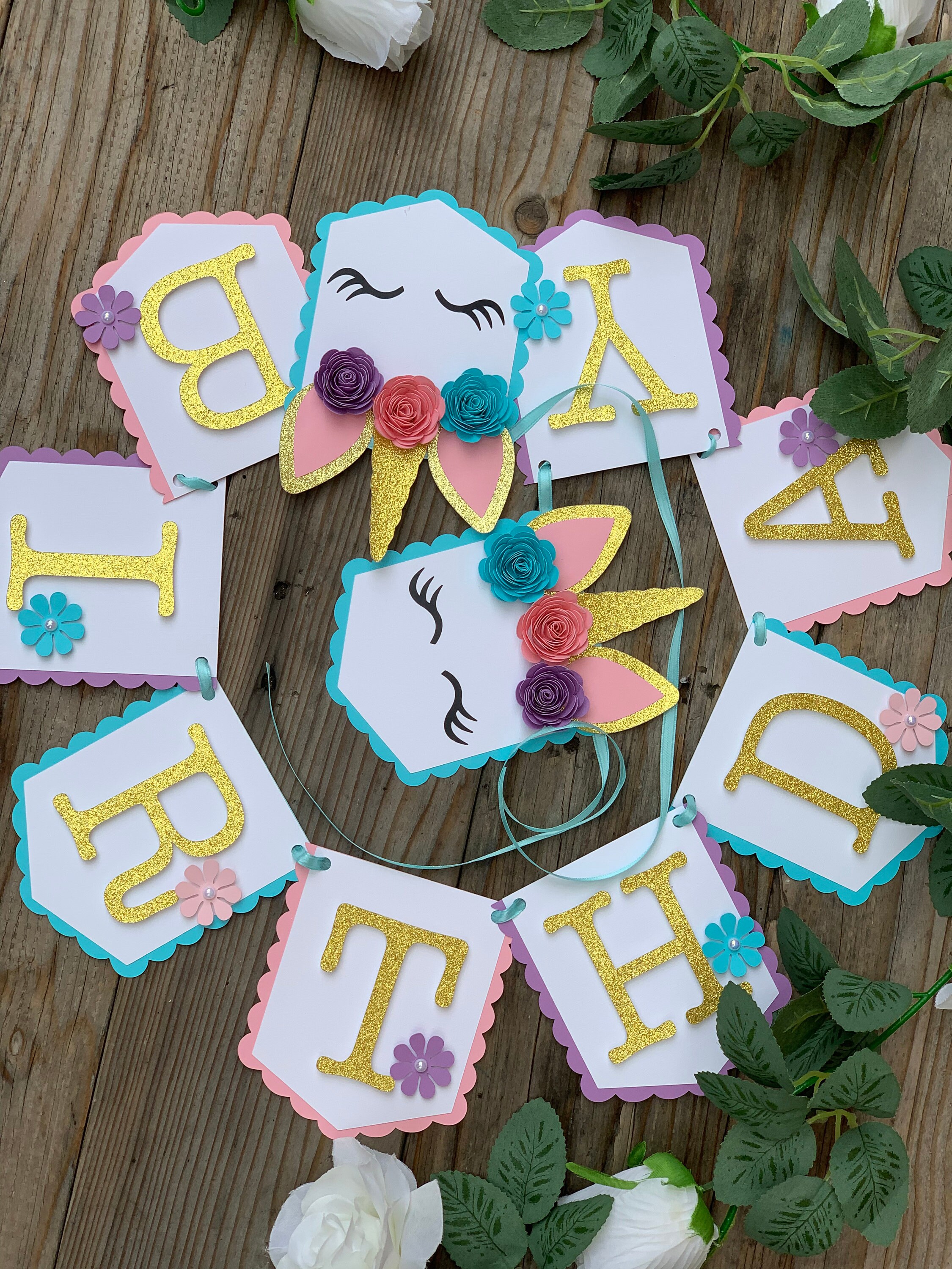 Unicorn Happy Birthday Banner Unicorn Party Decor Girls | Etsy