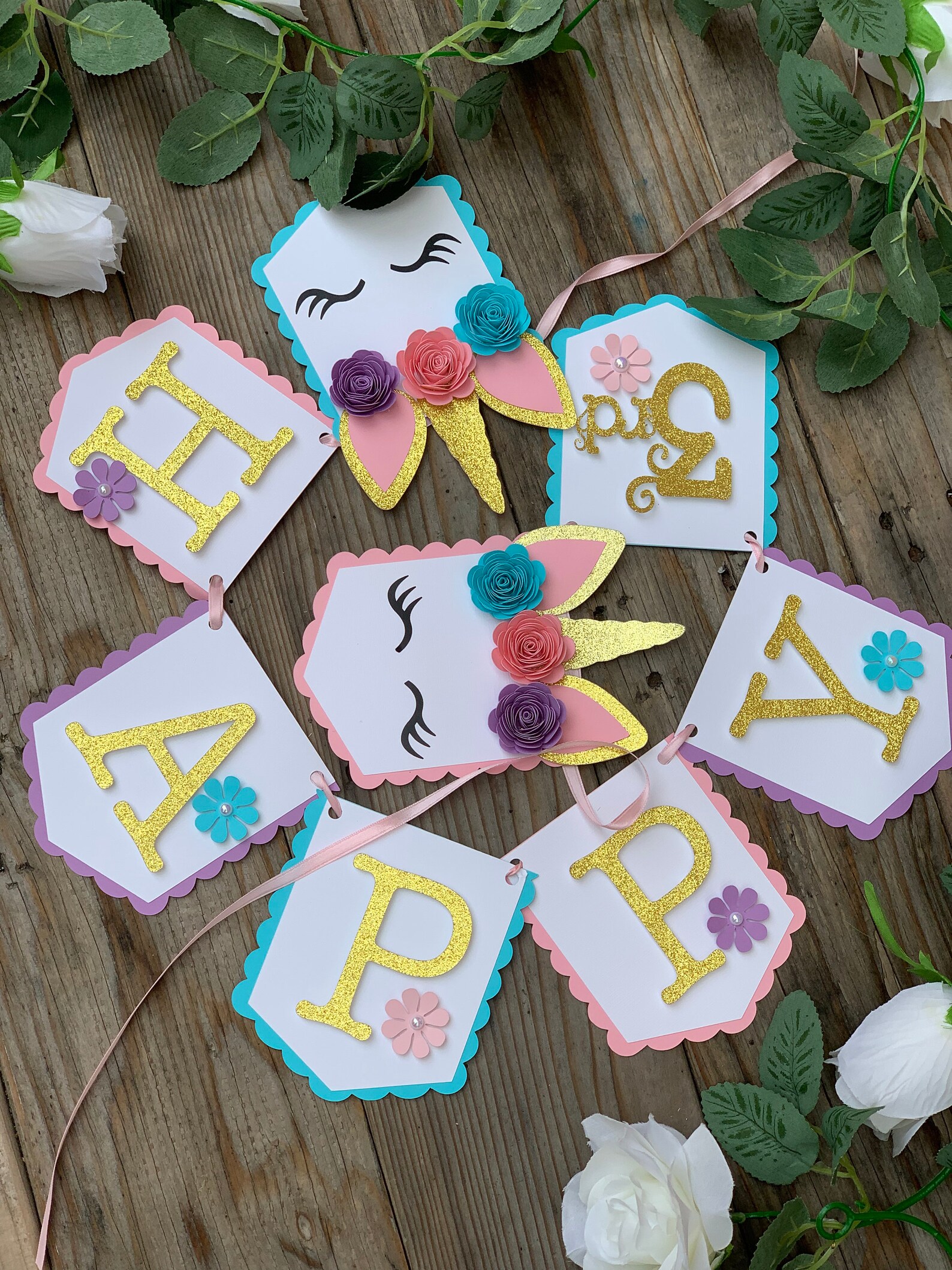 Unicorn Happy Birthday Banner Unicorn Party Decor Girls | Etsy