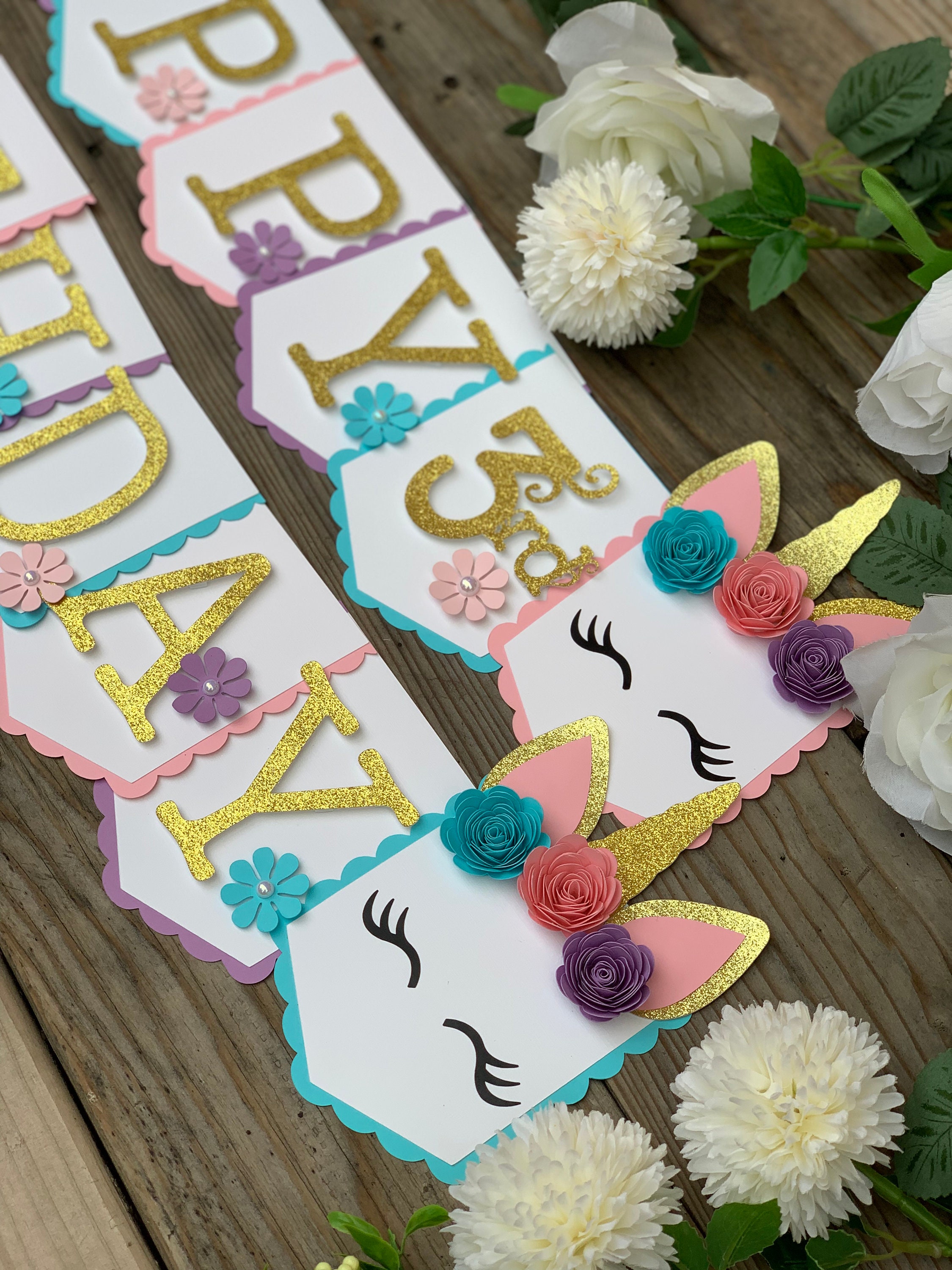 Unicorn Happy Birthday Banner Unicorn Party Decor Girls | Etsy