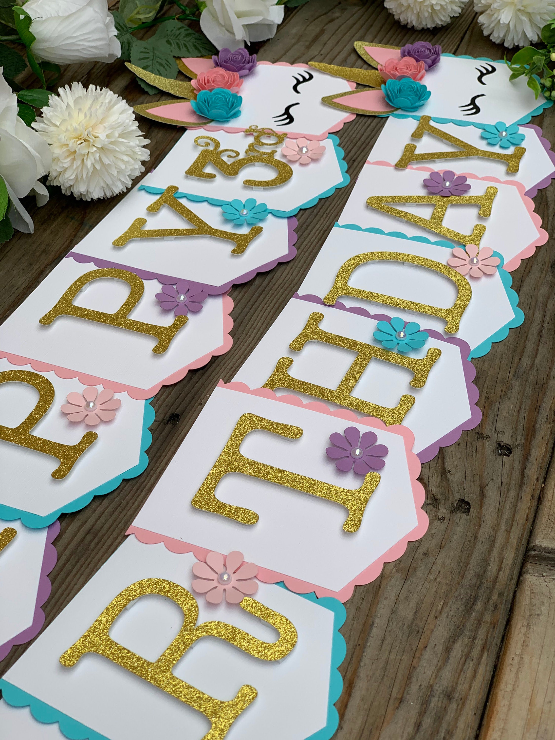 Unicorn Happy Birthday Banner Unicorn Party Decor Girls | Etsy