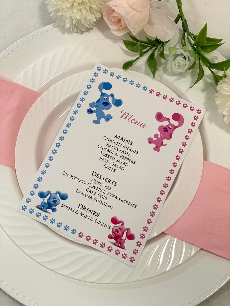 Blue Clue Theme Food Menus for Gender Reveal Baby Shower - Etsy