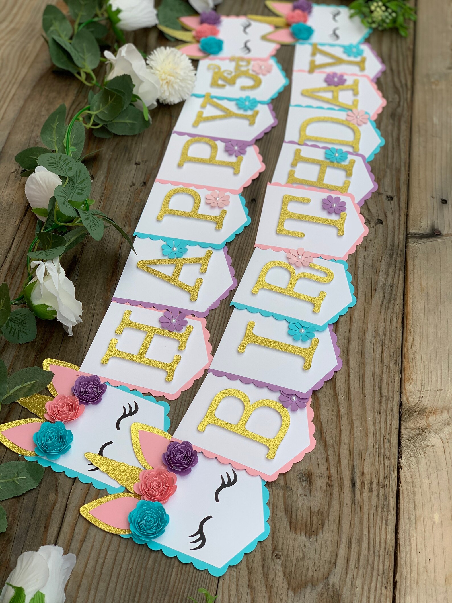 Unicorn Happy Birthday Banner Unicorn Party Decor Girls | Etsy