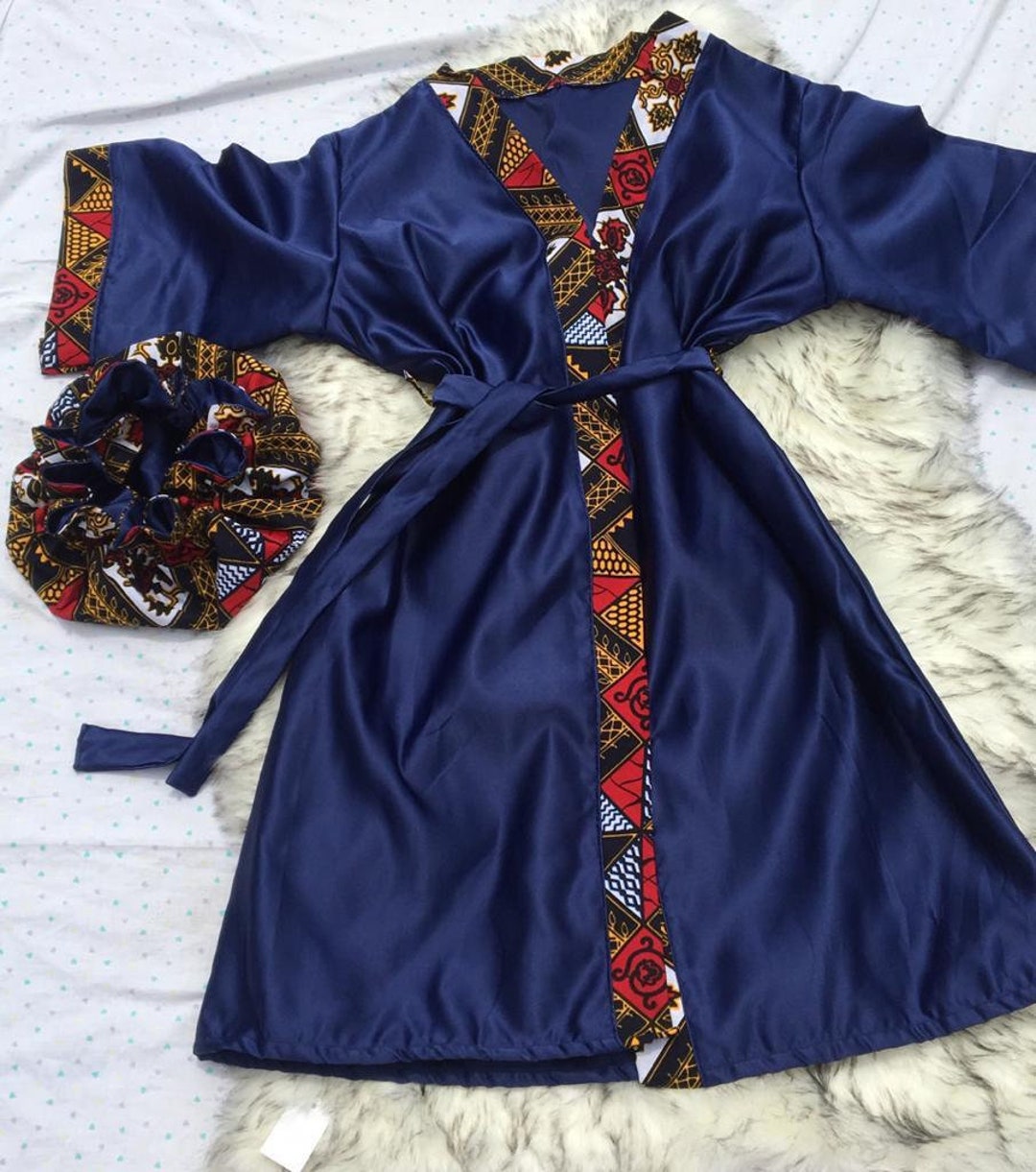 Sleepwear 14 African Print Satin Lined Bonnet, Robe, and Pajama Set0 - Etsy