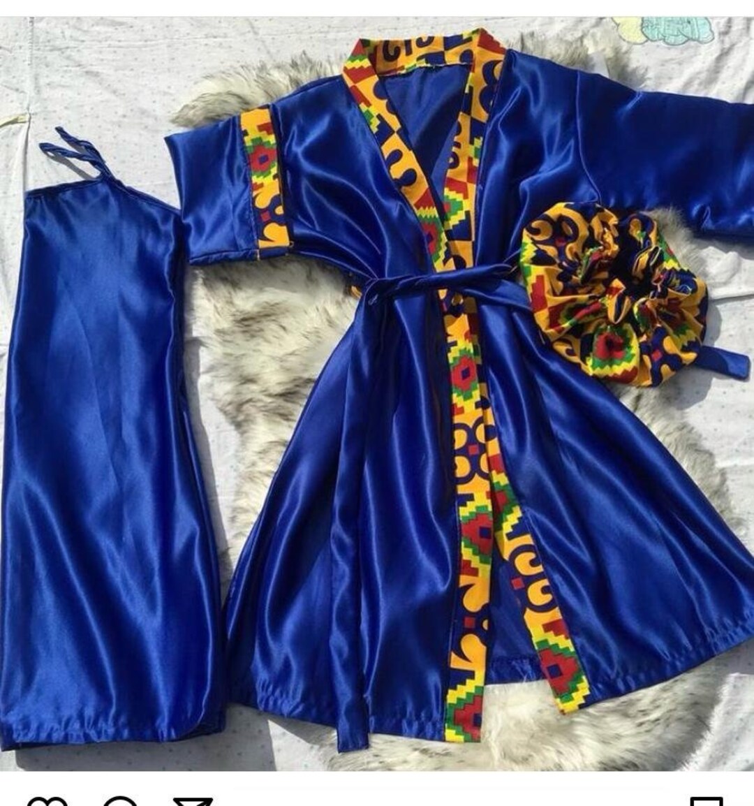 Sleepwear 15 African Print Satin Lined Bonnet, Robe, and Pajama Set0 - Etsy